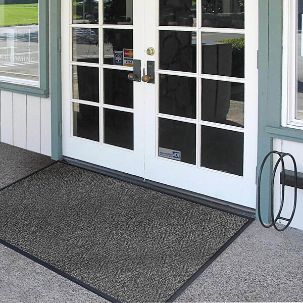 Lavex Chevron Rib 3' x 5' Gray Antimicrobial PET Fiber Indoor Entrance ...
