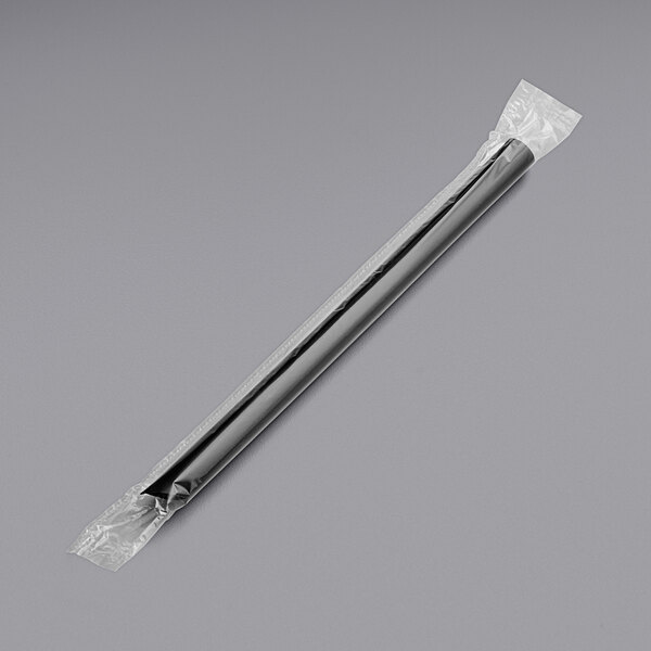 Choice 7 3/4" Black Extra Wide Pointed Wrapped Boba Straw - 4500/Case