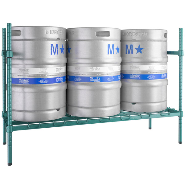 Regency 3 Keg Green Epoxy Keg Rack - 18" x 48" x 34"