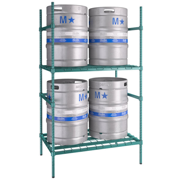 Regency 4 Keg Green Epoxy Keg Rack - 24" x 36" x 64"