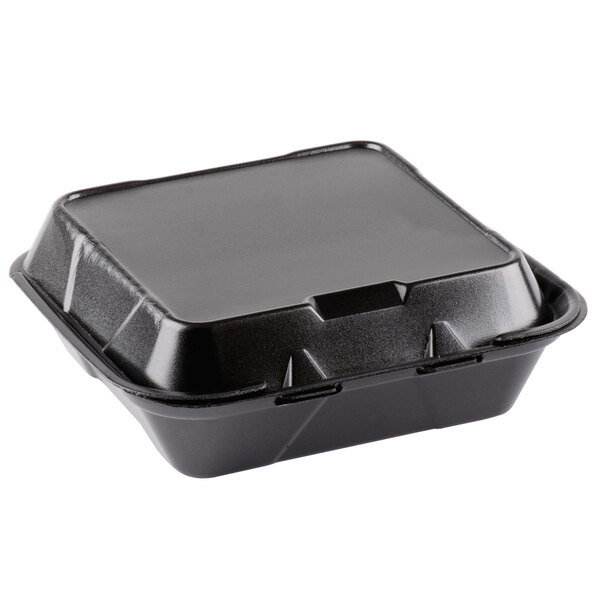 Genpak SN240-BK 8" x 8" x 3" Black Foam Container with Hinged Lid - 200 ...