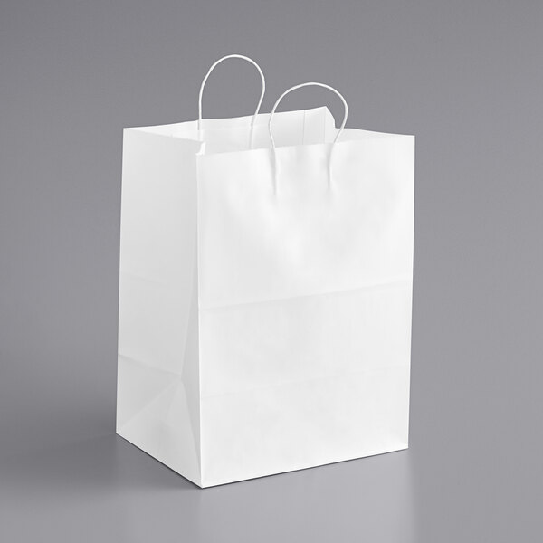 Choice 12" x 9" x 15 3/4" White Paper Customizable Shopping Bag with ...