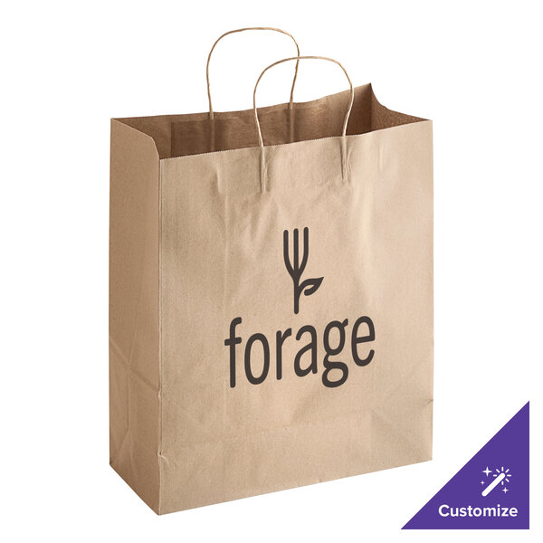 Choice 13" x 6" x 15 3/4" Natural Kraft Paper Customizable Shopping Bag ...