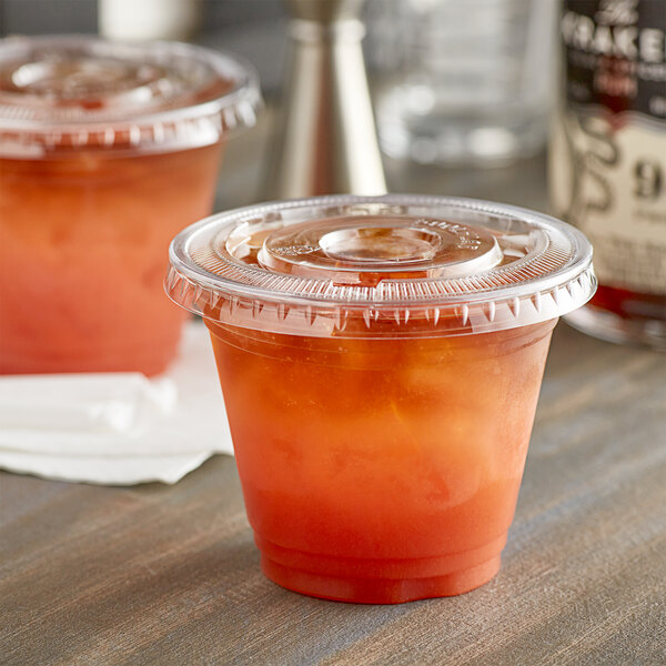 Choice 9 oz. Clear PET Plastic Cold Cup with Flat Lid and No Straw Slot ...