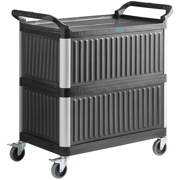 Choice Black Utility / Bussing Cart with Three Shelves and Three Side ...