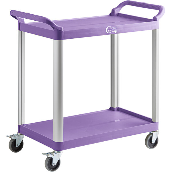 Choice Purple Utility / Bussing Cart with Two Shelves - 42" x 20"