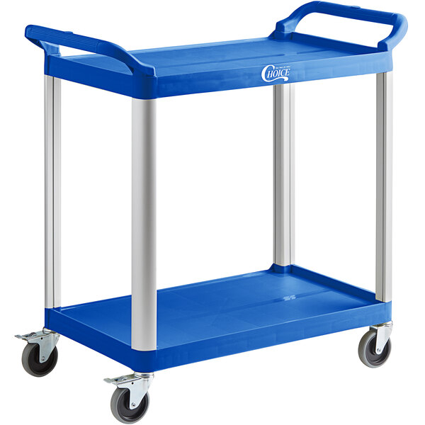 Choice Blue Utility / Bussing Cart with Two Shelves - 42" x 20"
