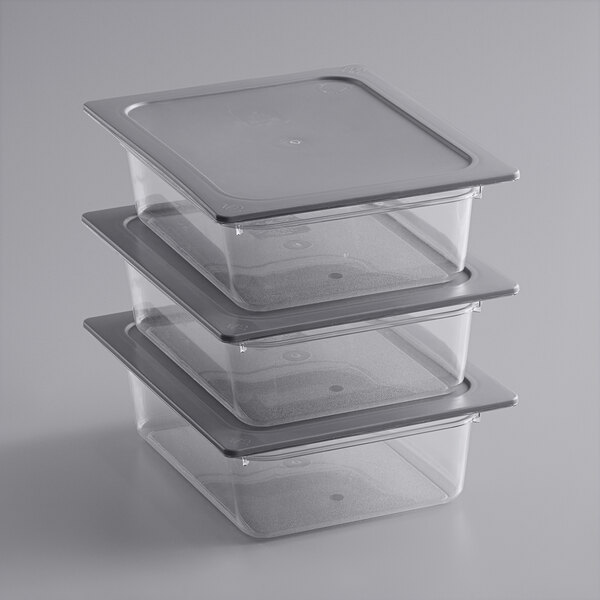 Vigor 1/2 Size 4" Deep Clear Food Pan with Secure Sealing Cover - 3/Pack