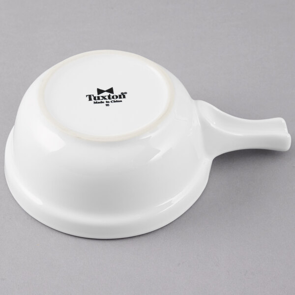 Tuxton BWS-1402 14 oz. White China French Casserole Bowl / Dish With Handle - 12/Case