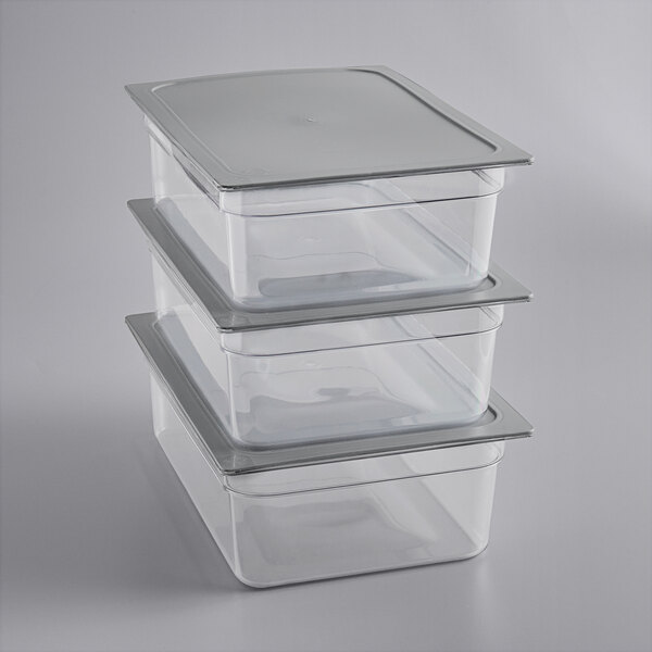Vigor Full Size 6" Deep Clear Food Pan with Secure Sealing Cover - 3/Pack