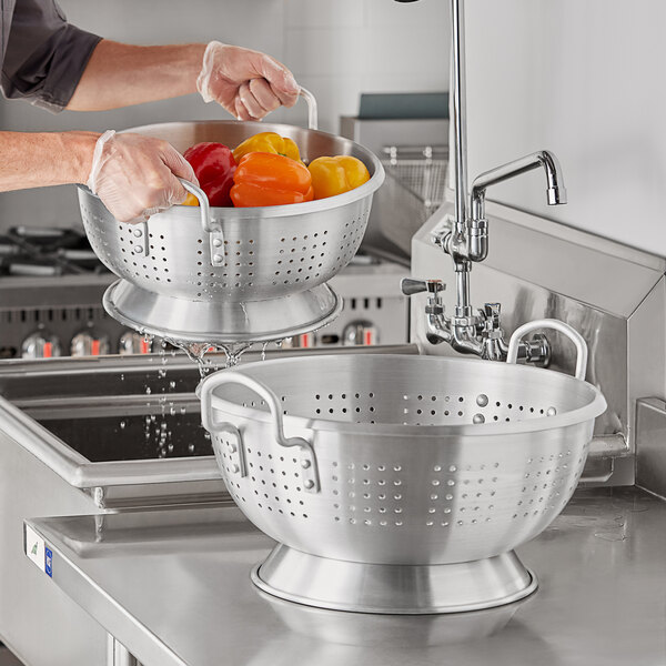 Choice 12 Qt. Heavy-Duty Aluminum Colander with Base and Handles