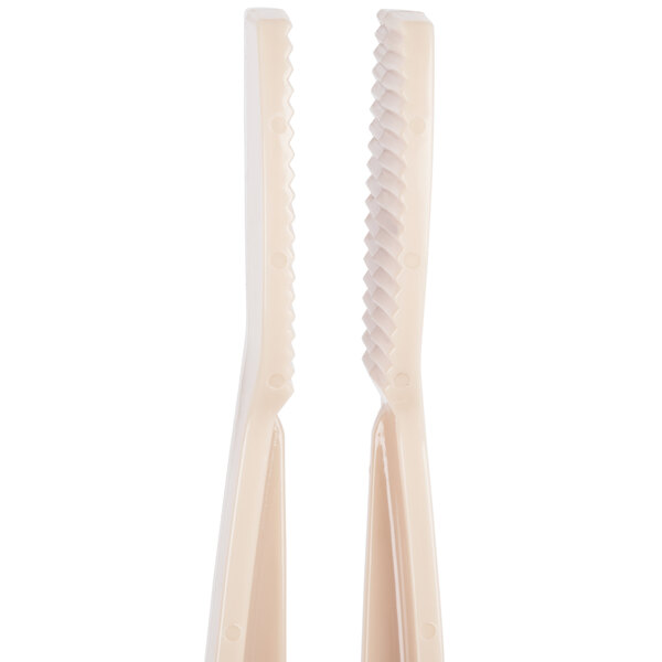 Thunder Group Beige 12" Polycarbonate Flat Grip Tongs