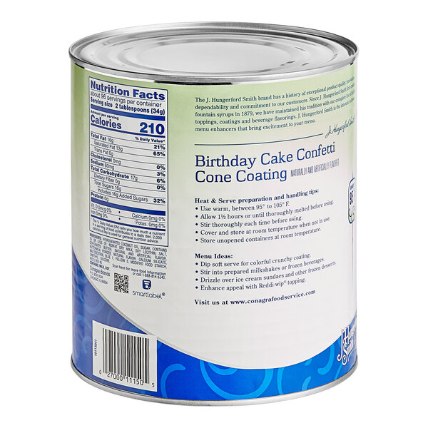 J. Hungerford Smith Birthday Cake Confetti Cone Shell Coating #10 Can