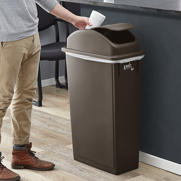 Lavex 23 Gallon Brown Slim Rectangular Trash Can with Dome Swing Lid