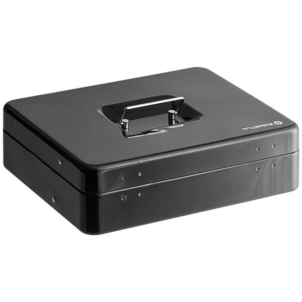 Point Plus 11 3/4" x 9 7/8" x 3 3/8" Black Cash Box with Tiered Coin Tray