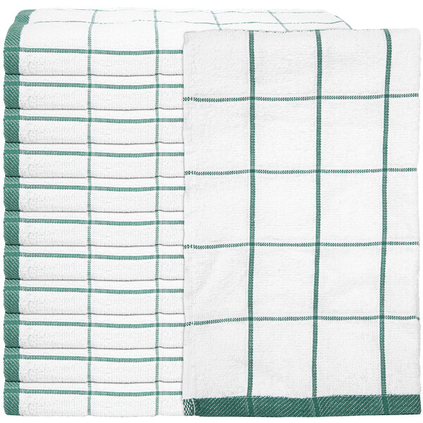 Monarch Brands Cooks Linen 15" x 25" Green Windowpane Pattern 32 oz ...