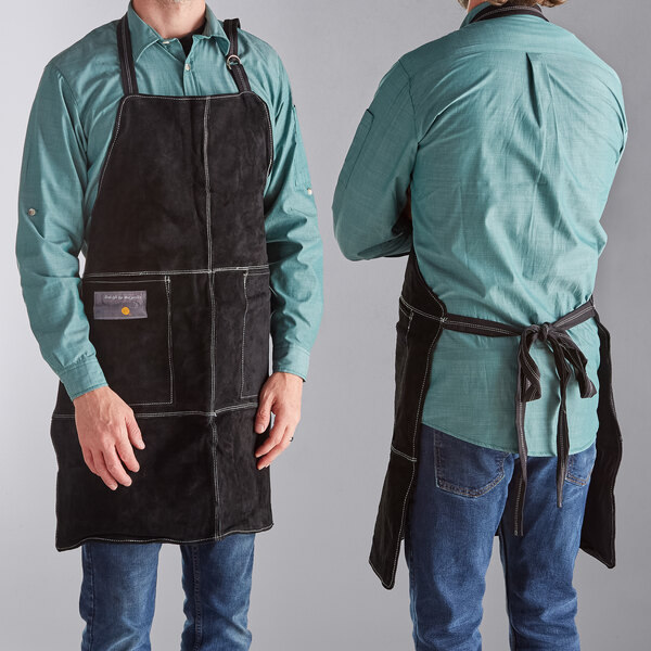 Outset® Black Leather Grill Apron (30"L x 27"W)