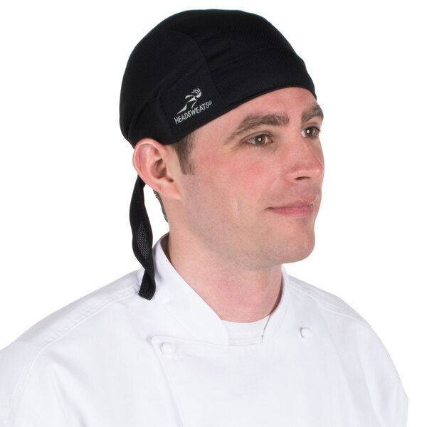 Headsweats 8800-802 Black Eventure Fabric Adjustable Chef Bandana / Do Rag