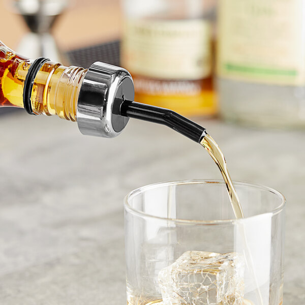Choice Black Free Flow Whiskey Pourer with Chrome Collar - 12/Pack