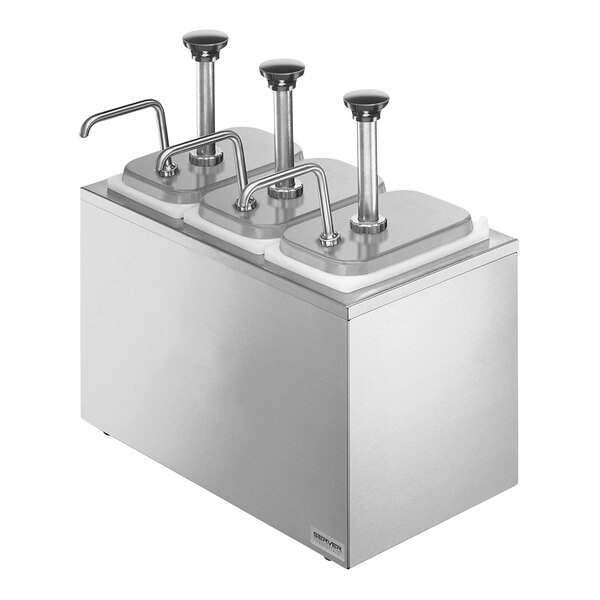 Server Stainless Steel Countertop Pump Dispenser with 3 Fountain Jars ...