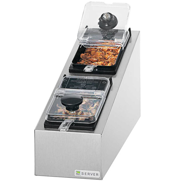 Server 2 Compartment Tiered Stainless Steel Condiment Bar with 1/9 Size ...