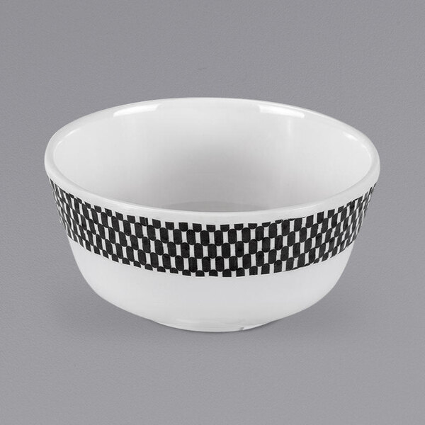 Bon Chef Americana 8 oz. Black Checkered Rim Melamine Bowl