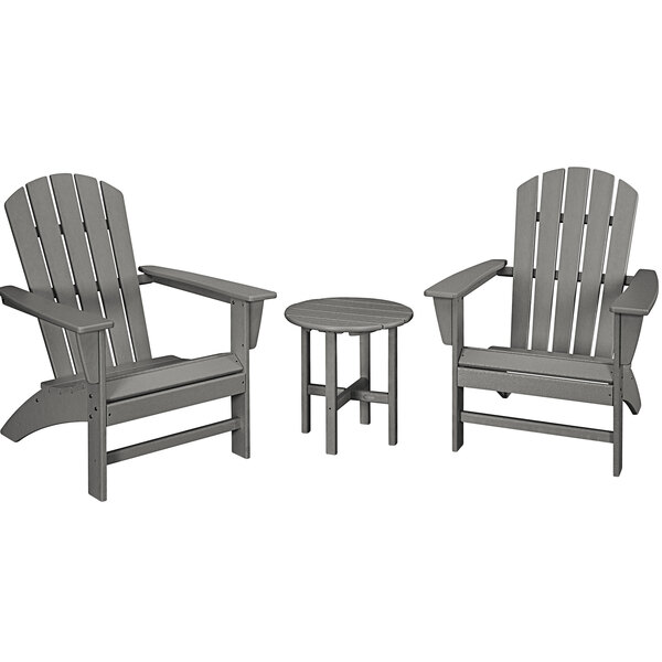POLYWOOD Nautical Slate Grey Patio Set with Adirondack Chairs and Round ...