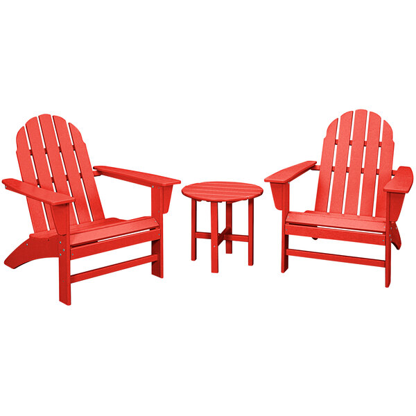 POLYWOOD Vineyard Sunset Red Patio Set with Side Table and 2 Adirondack ...