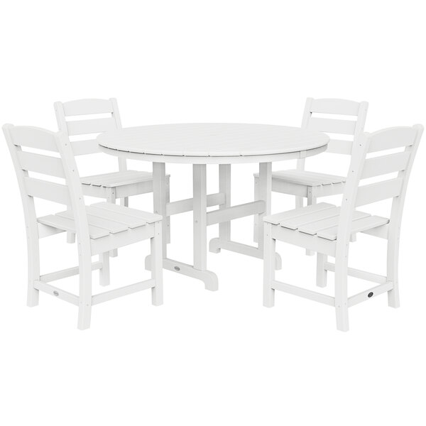POLYWOOD Lakeside 48" White 5-Piece Round Table Dining Set
