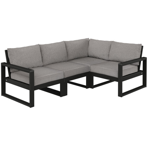 POLYWOOD Edge Black / Grey Mist 4-Piece Modular Deep Seating Patio Set