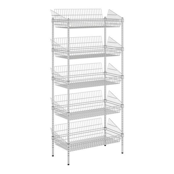Regency NSF Chrome Stationary 5 Basket Storage Display Stand - 18" x 36 ...