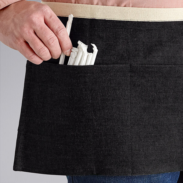 Acopa Kennett Black Denim Waist Apron with 3 Pockets and Natural ...