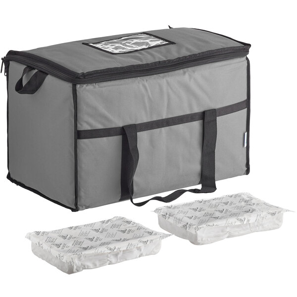 Choice Gray Large Insulated Nylon Cooler Bag with Brick Cold Packs ...