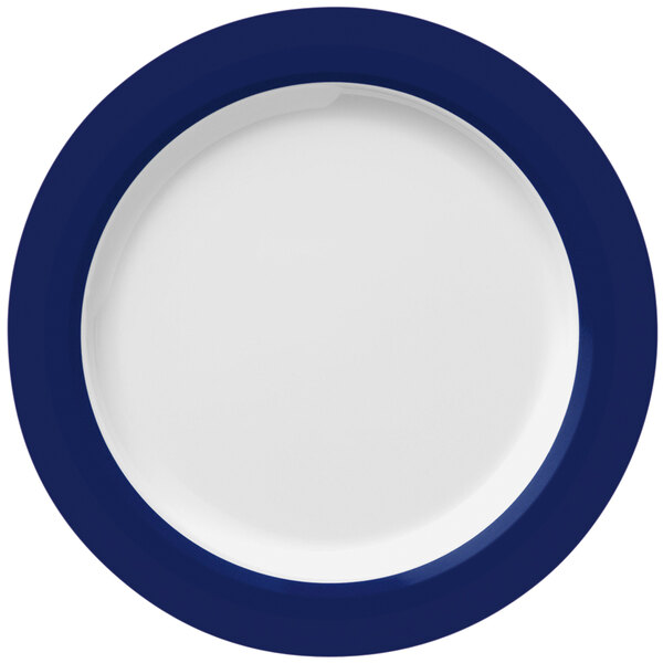 Libbey Basics 9" Bright White Medium Rim Melamine Plate with Blue Band ...