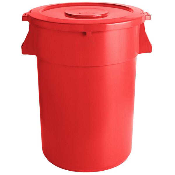 44 Gallon / 700 Cup Red Round Ingredient Storage Bin with Lid