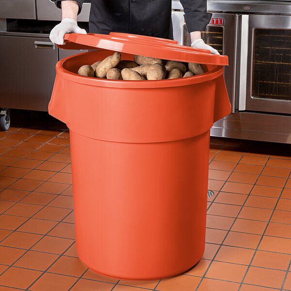 55 Gallon / 880 Cup Orange Round Ingredient Storage Bin with Lid