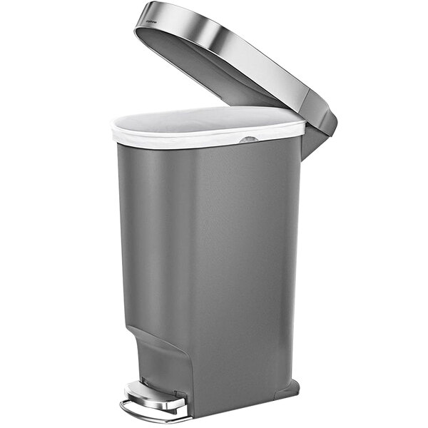 simplehuman CW1391 10.6 Gallon / 40 Liter Gray Slim Step-On Trash Can