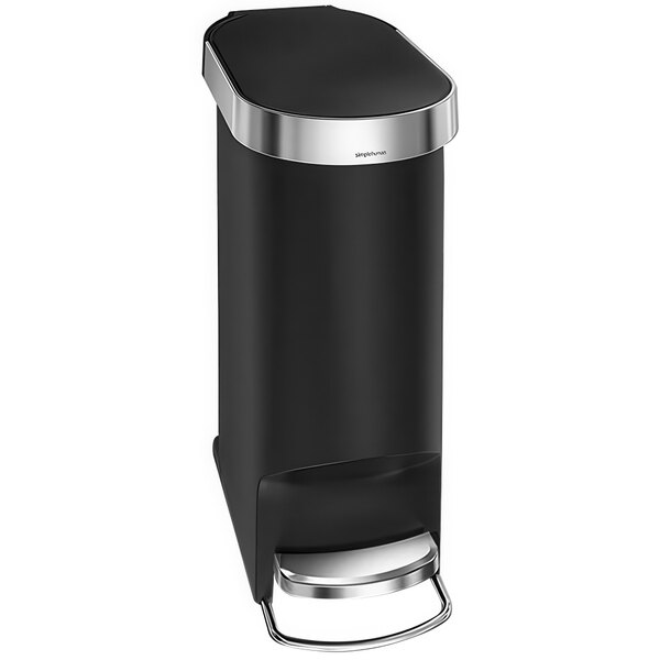 simplehuman CW1390 10.6 Gallon / 40 Liter Black Slim Step-On Trash Can