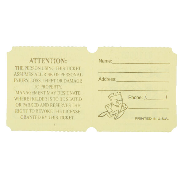 Yellow 50/50 Marquee Raffle Tickets - 1000/Roll