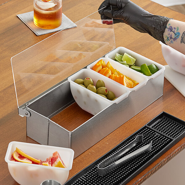 Choice 5-Compartment Satin Finish Stainless Steel Condiment Bar