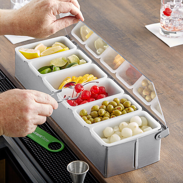 Choice 6-Compartment Satin Finish Stainless Steel Condiment Bar