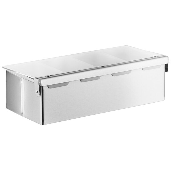 Choice 4-Compartment Satin Finish Stainless Steel Condiment Bar
