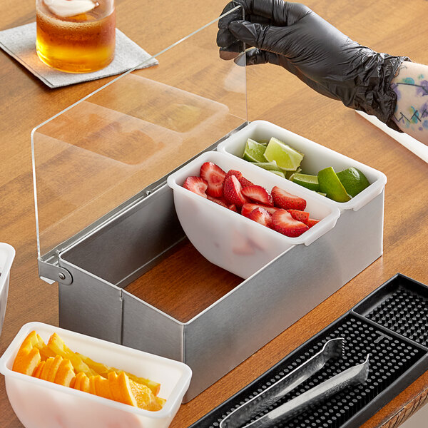 Choice 4-Compartment Satin Finish Stainless Steel Condiment Bar