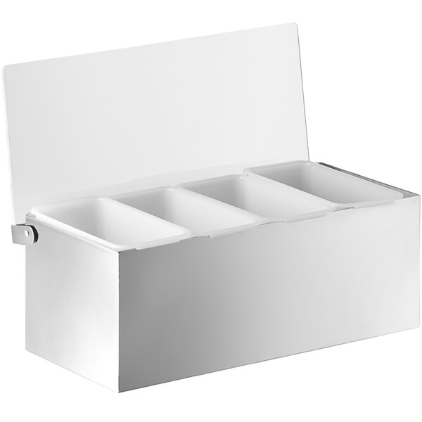 Tablecraft 4-Compartment Stainless Steel Condiment Bar with Enclosed ...