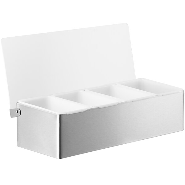 Tablecraft 4-Compartment Stainless Steel Condiment Bar with (4) 1 Pint ...