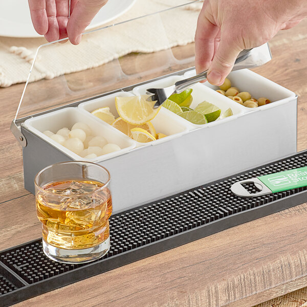 Tablecraft 4-Compartment Stainless Steel Condiment Bar with (4) 1 Pint ...