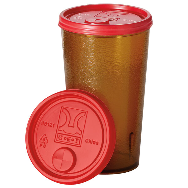 GET LID-88121-RED Disposable Red Plastic Lid with Straw Slot for 3 ...