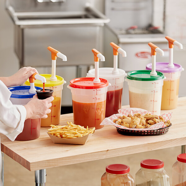 Choice Condiment Pump Kit with 1 oz. Pump and 4 Qt. Round Translucent ...