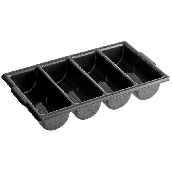 Tablecraft Black 4-Compartment Plastic Cutlery Box / Flatware Bin with ...