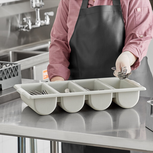 Tablecraft Gray 4-Compartment Plastic Cutlery Box / Flatware Bin with ...
